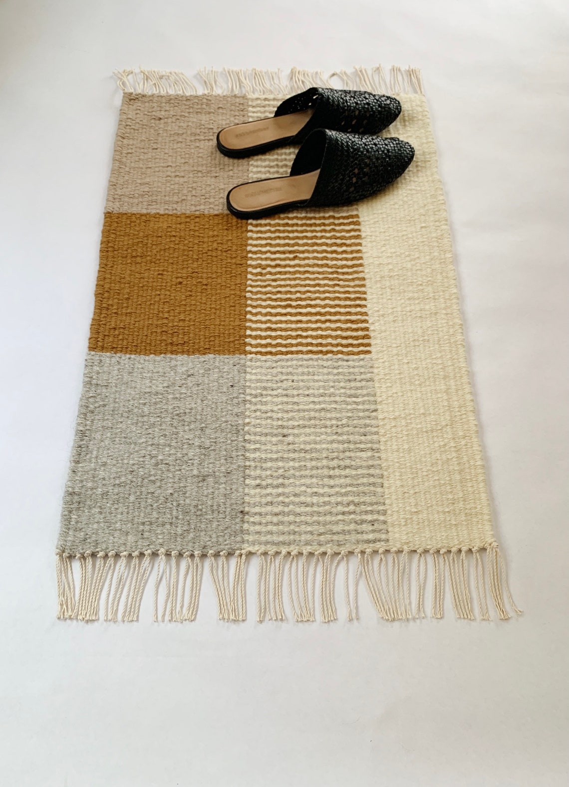 Color Block Stripes Hand Woven Wool Rug - Etsy