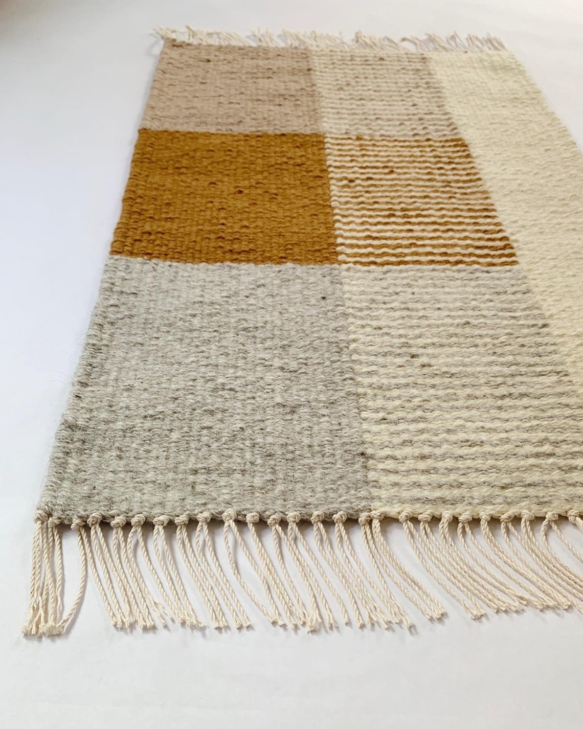 Color Block Stripes Hand Woven Wool Rug - Etsy