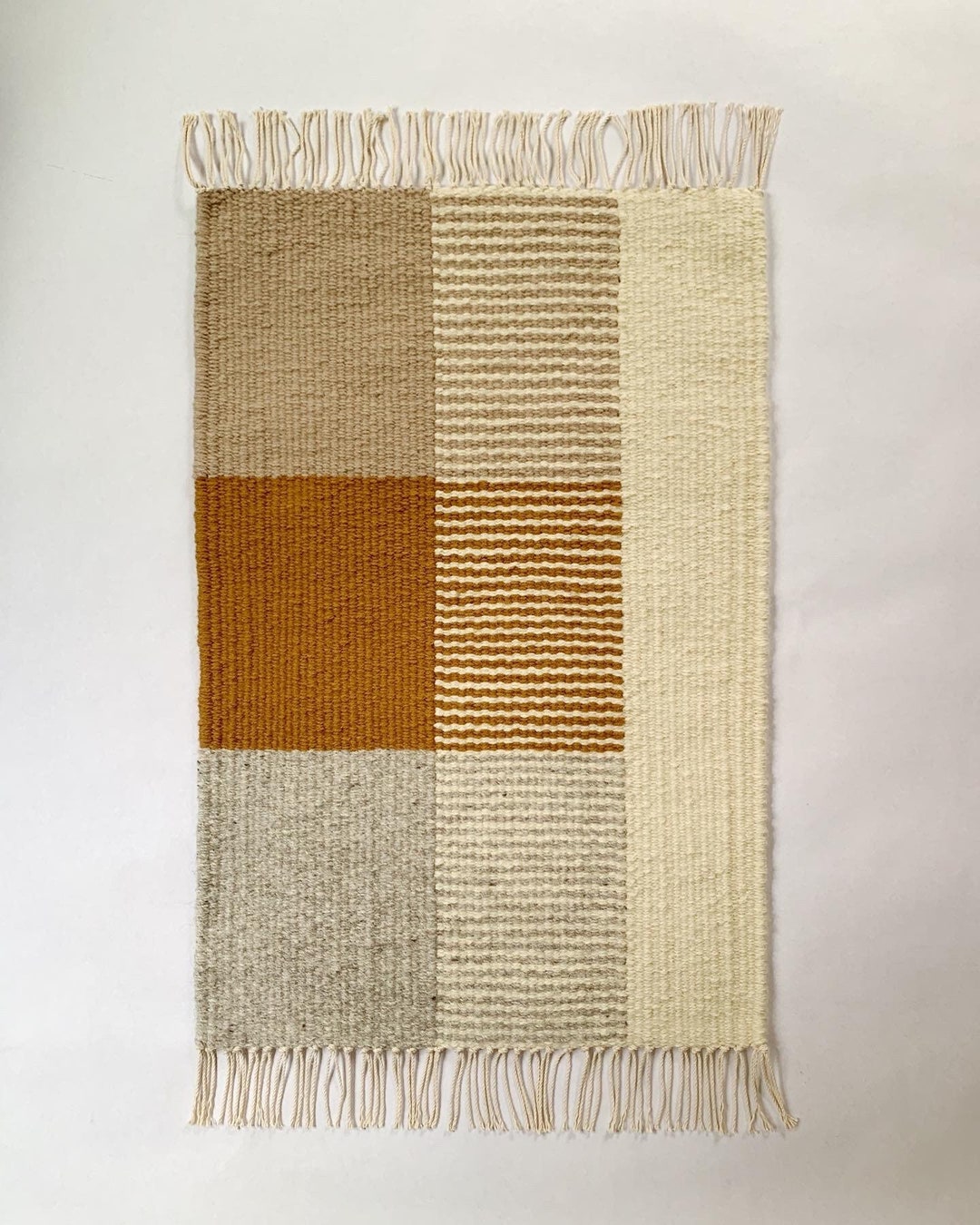 Color Block Stripes Hand Woven Wool Rug - Etsy