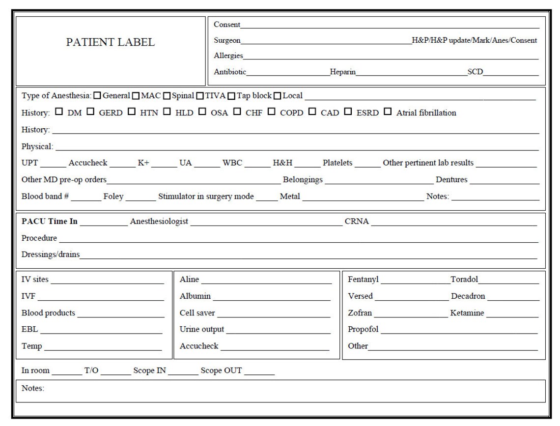 Nurse s Report Sheet For PACU Nurses Etsy