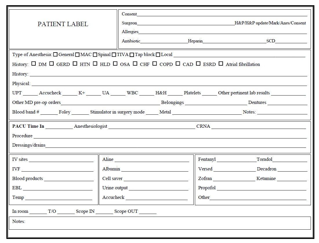 Nurse's Report Sheet for PACU Nurses - Etsy