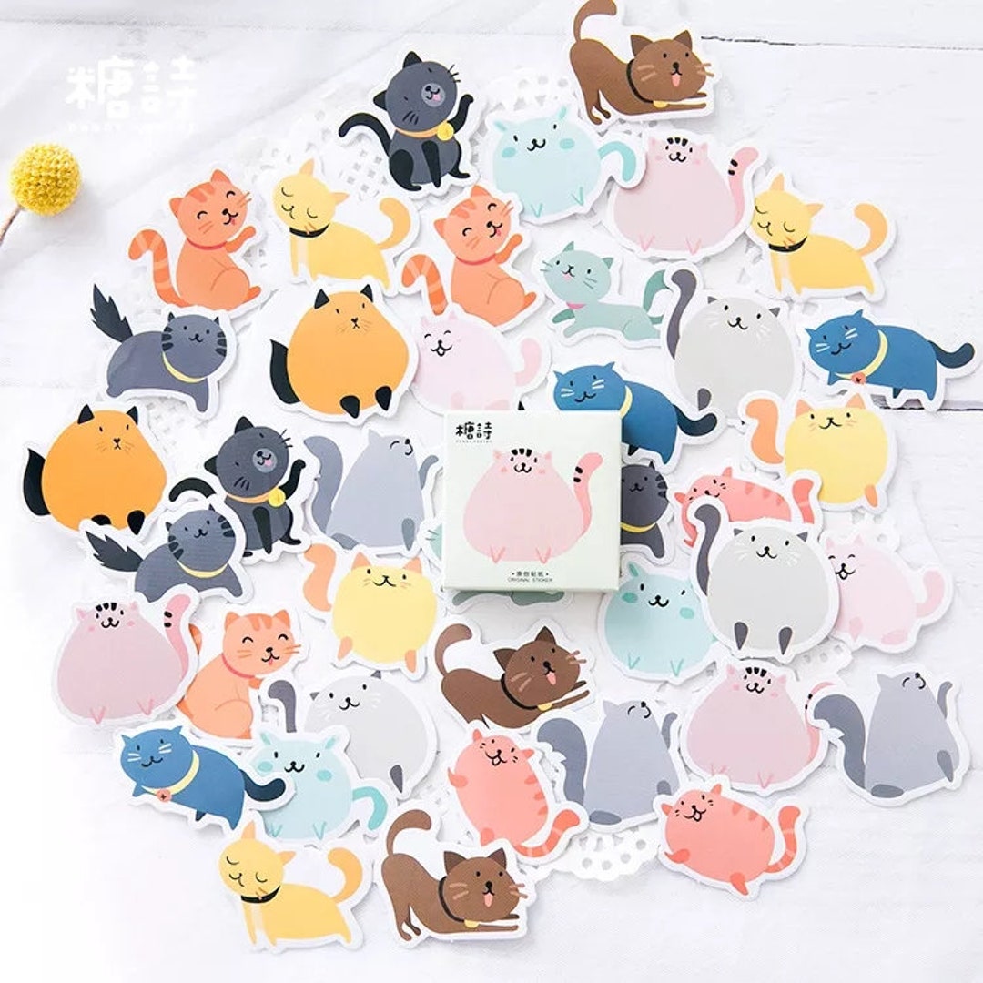 Cartoon Fat Cat Stickers - 46pcs per Box - Etsy