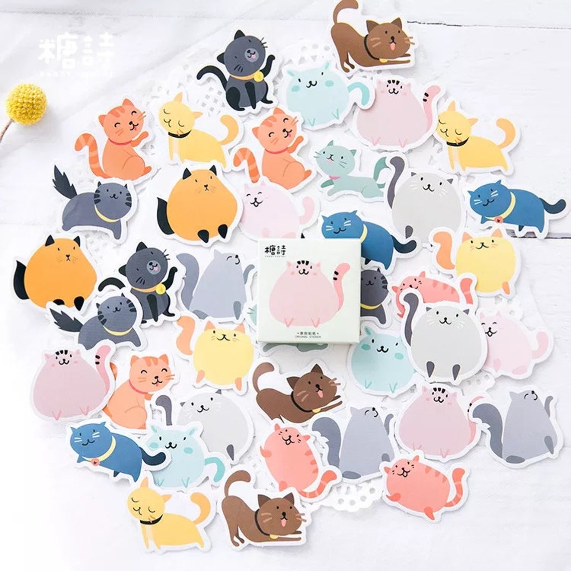Cartoon Fat Cat Stickers - 46pcs per Box - Etsy