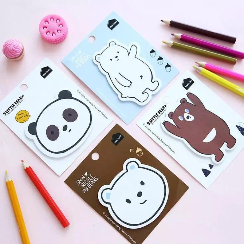 Kawaii Panda Bears Memo Pad and Sticky Notes, Writing, Signing Pen,kids ...
