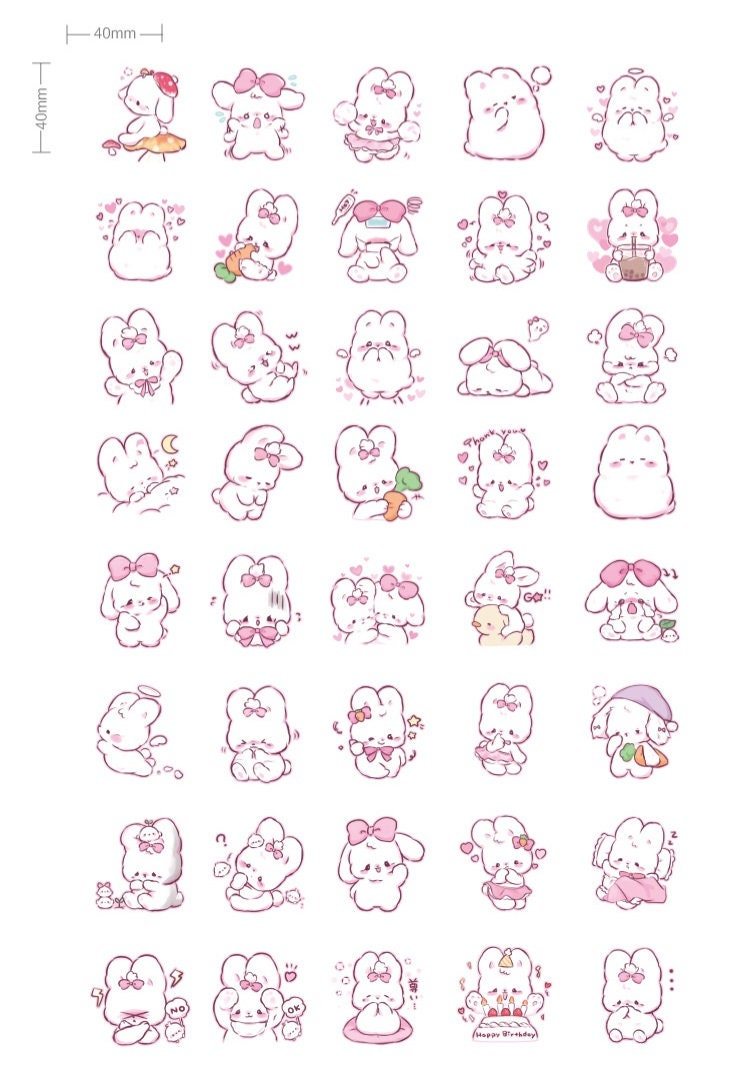 Kawaii Bunny Stickers 45 Pcs/box, Memo Notepad, Bookmark, Sticky Notes ...
