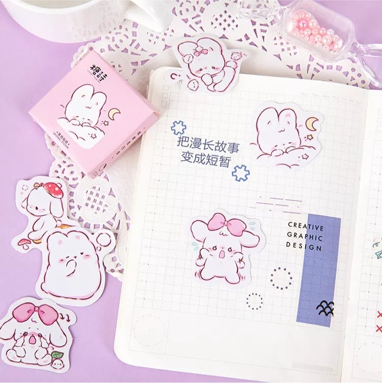 Kawaii Bunny Stickers - 45 Pcs/box, Memo Notepad, Bookmark, Sticky ...