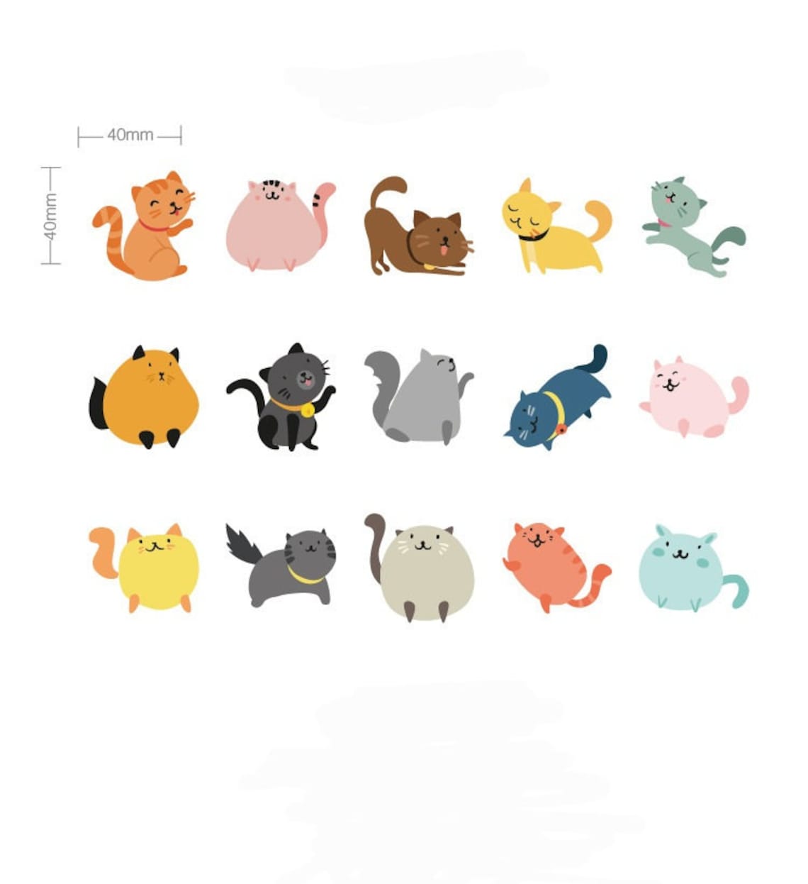 Cartoon Fat Cat Stickers 46pcs per Box - Etsy