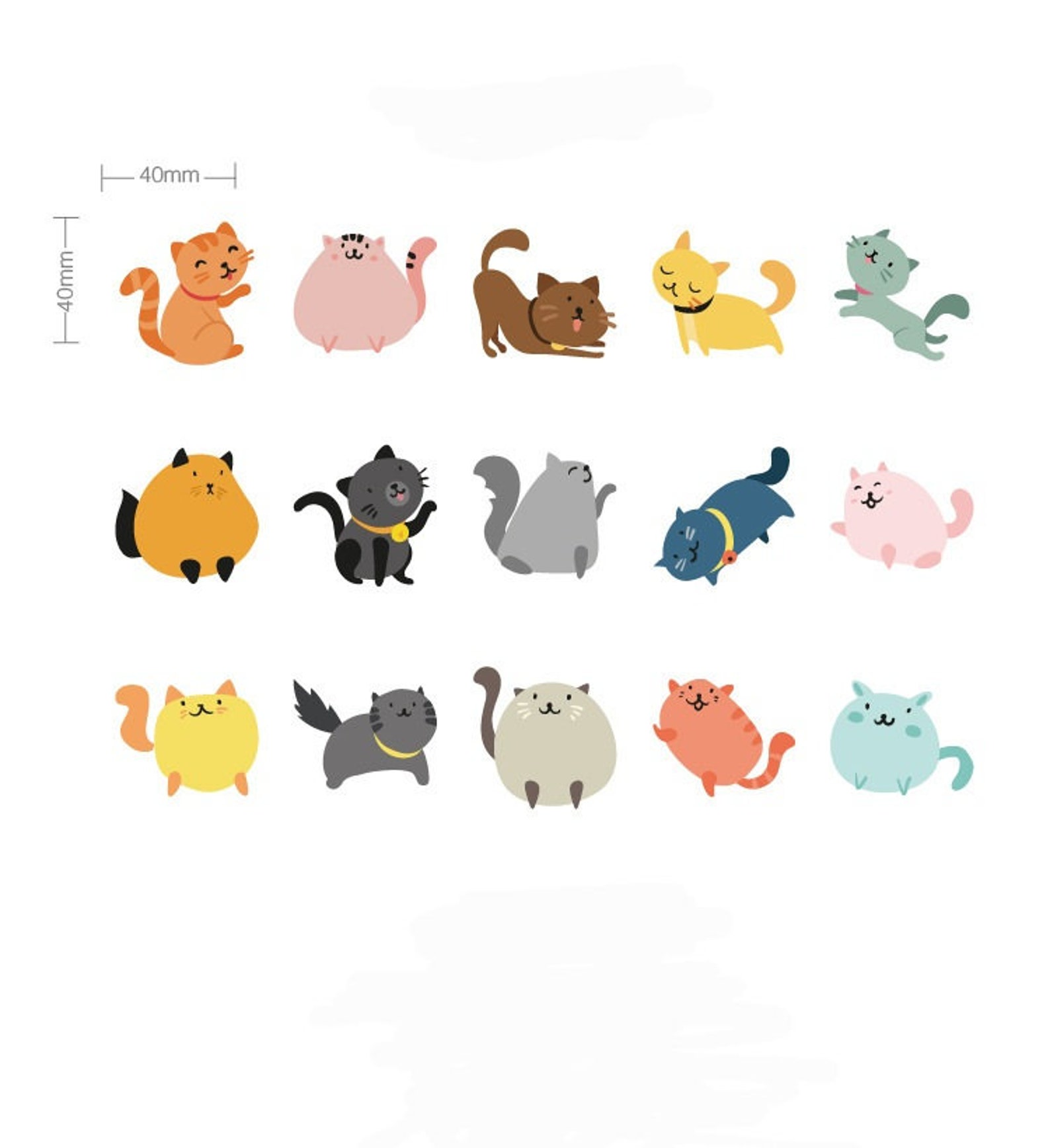 Cartoon Fat Cat Stickers - 46pcs per Box - Etsy
