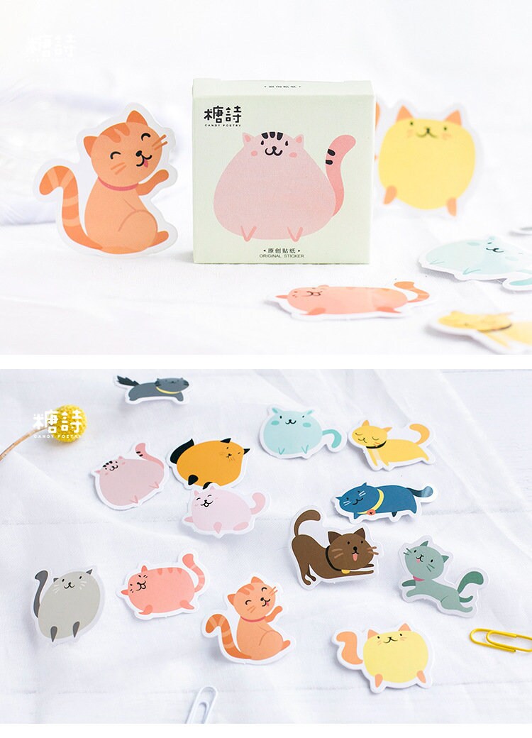 Cartoon Fat Cat Stickers - 46pcs per Box - Etsy