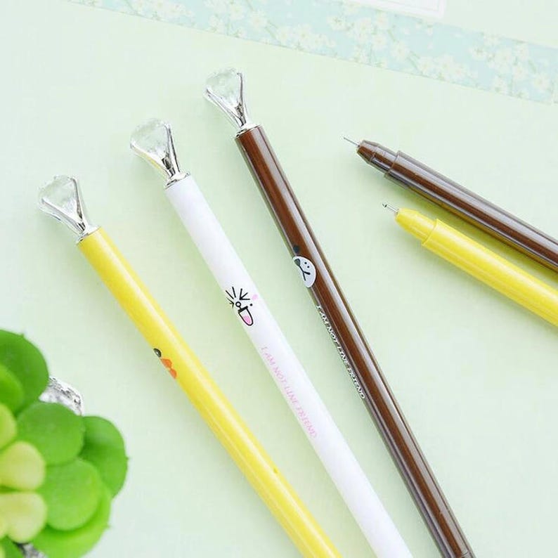 Kawaii Diamond Bears, Duck, Smiley Face Gel Pen .38mm Black Ink, School ...
