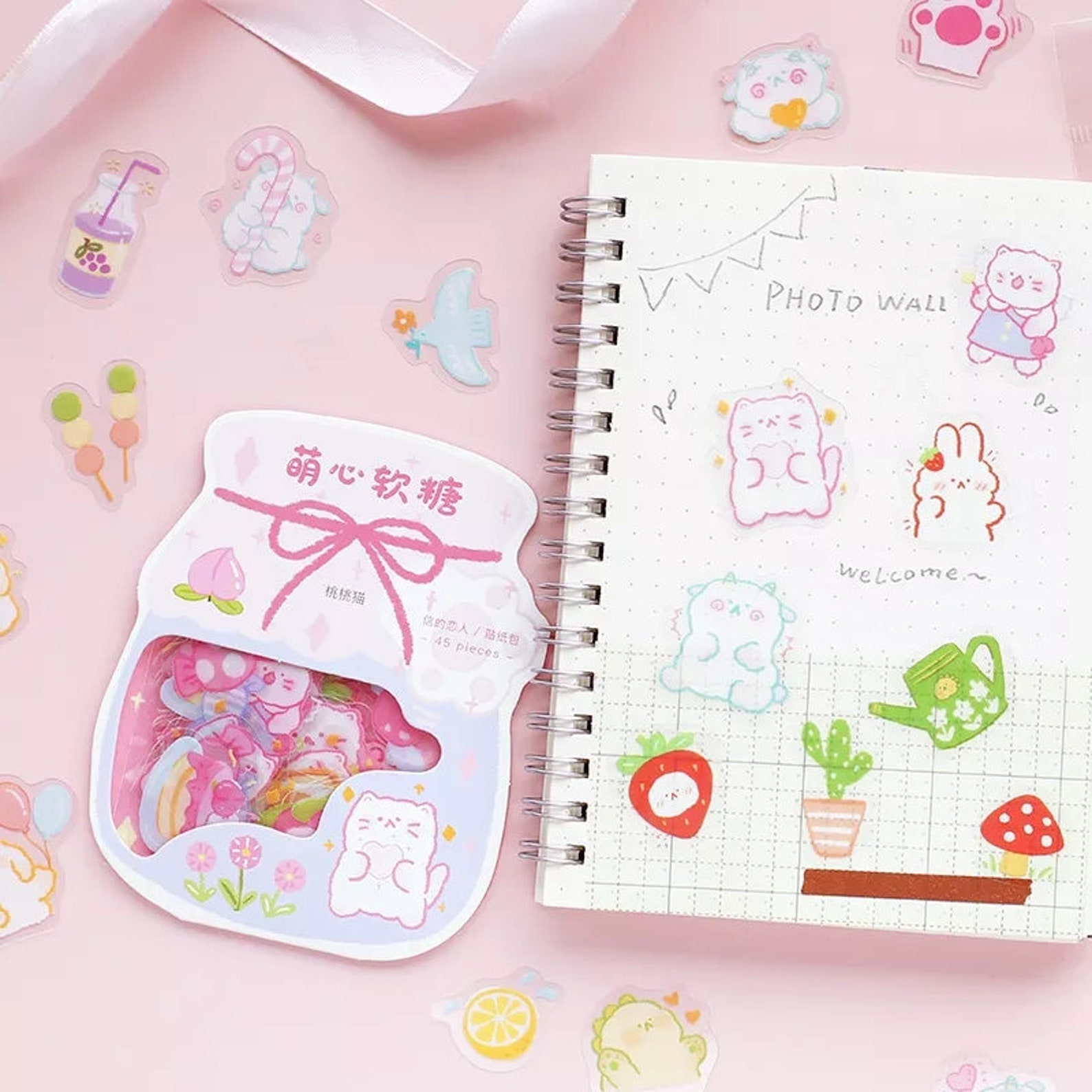 Kawaii Candy Series Stickers - 45 Pcs/pack, Memo Notepad, Bookmark ...