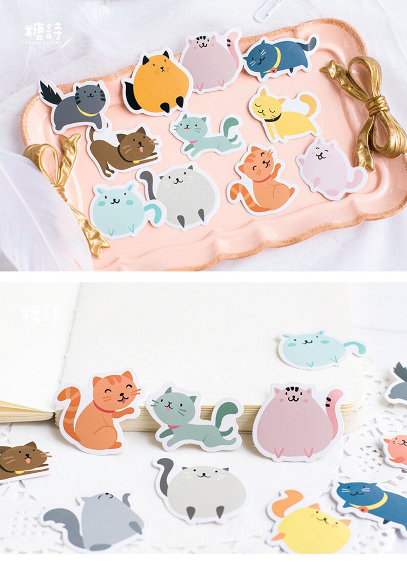 Cartoon Fat Cat Stickers - 46pcs per Box - Etsy