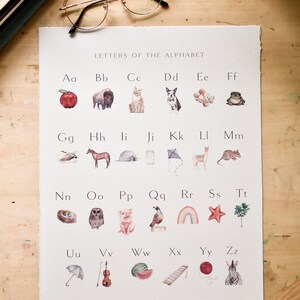 Watercolor Alphabet Chart PRINT Vintage Style Alphabet - Etsy