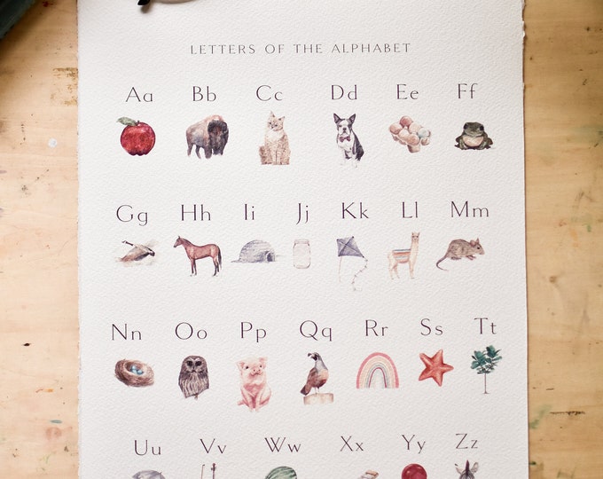 Watercolor Alphabet Chart PRINT Vintage Style Alphabet Poster ...