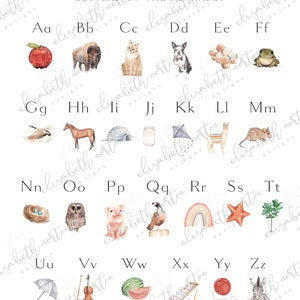 Watercolor Alphabet Chart PRINT Vintage Style Alphabet - Etsy