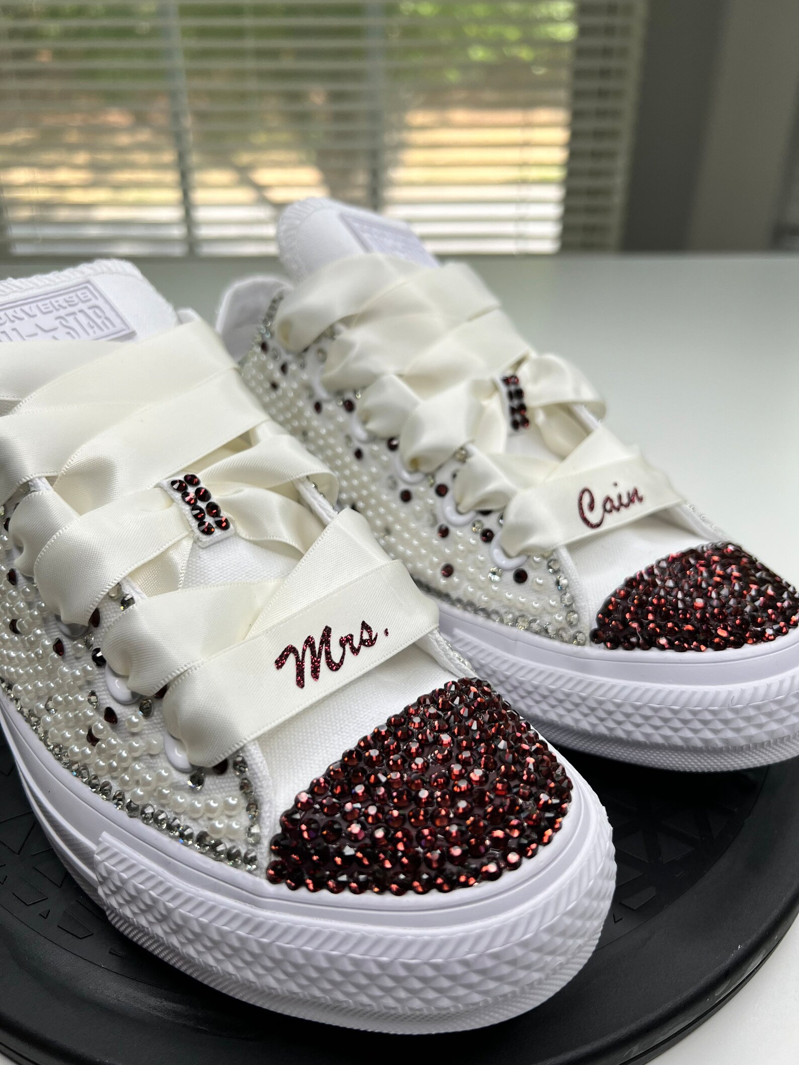Womens Custom Converse Bling, Diamonds and Pearls, Wine Color Wedding ...