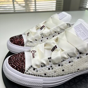Womens Custom Converse Bling, Diamonds and Pearls, Wine Color Wedding ...