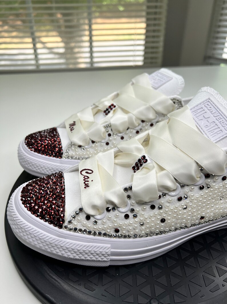 Womens Custom Converse Bling, Diamonds and Pearls, Wine Color Wedding ...