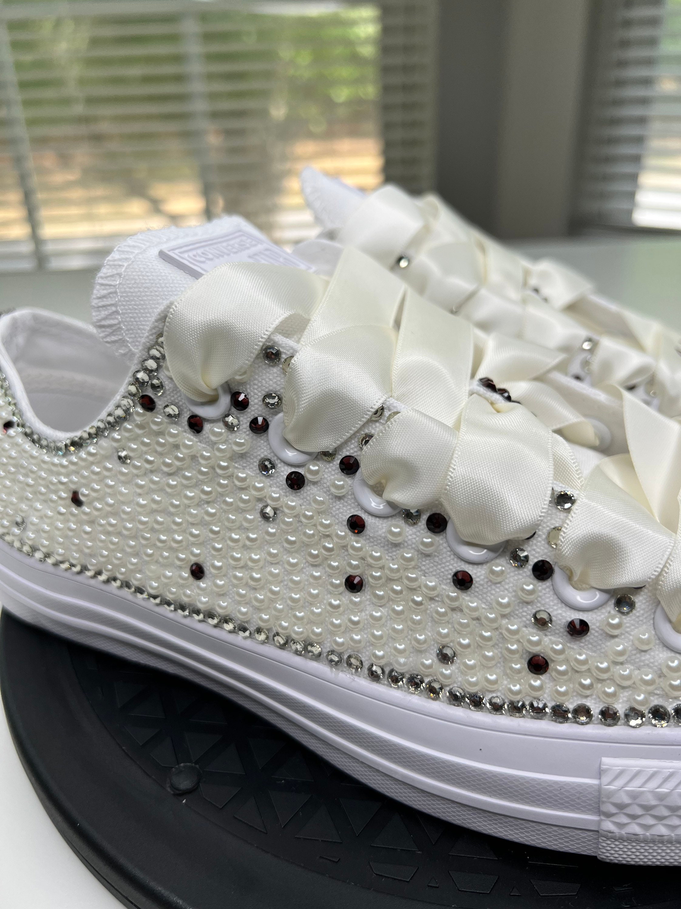 Womens Custom Converse Bling, Diamonds and Pearls, Wine Color Wedding ...