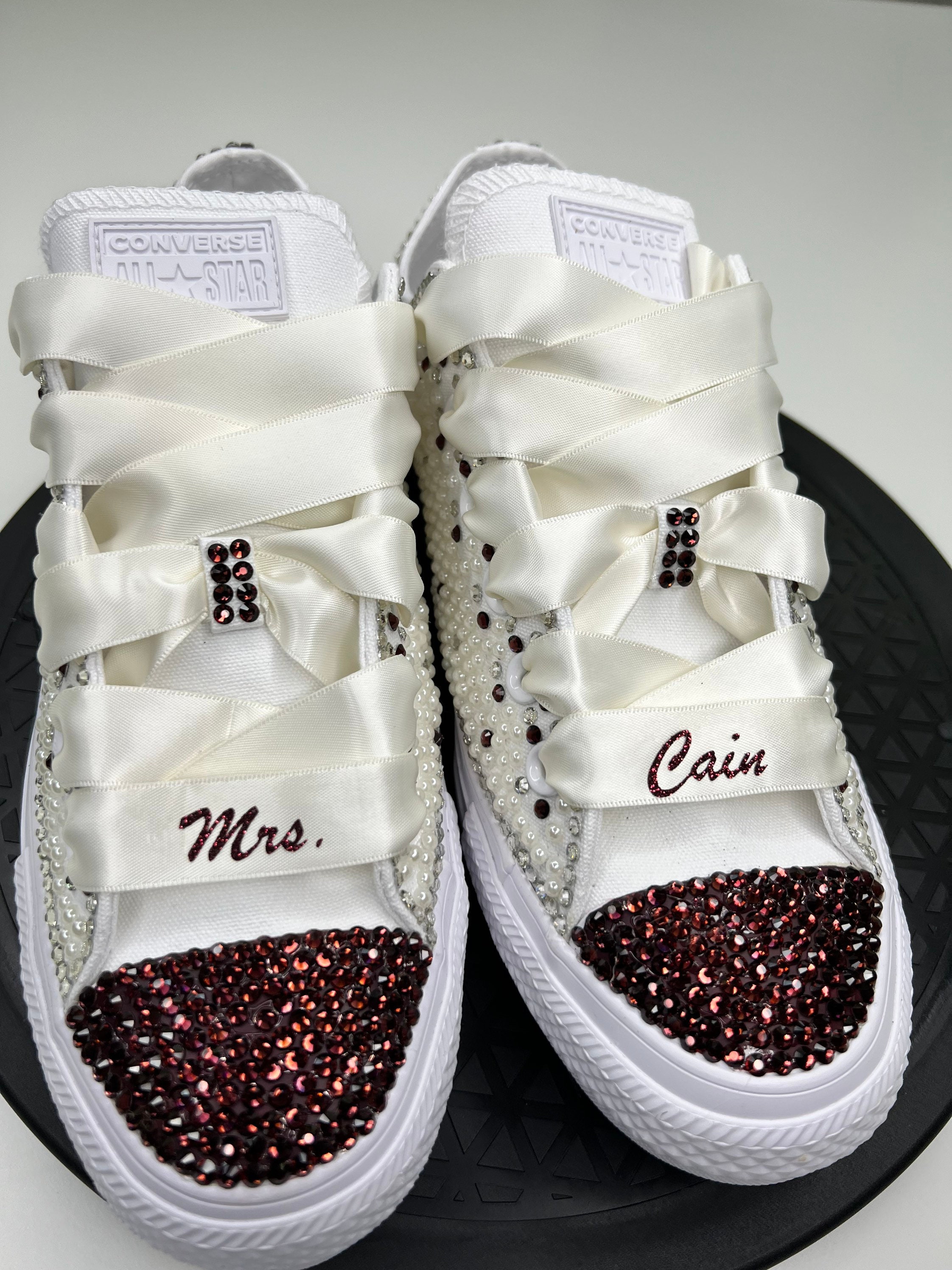 Womens Custom Converse Bling, Diamonds and Pearls, Wine Color Wedding ...