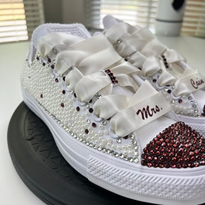 Womens Custom Converse Bling, Diamonds and Pearls, Wine Color Wedding ...