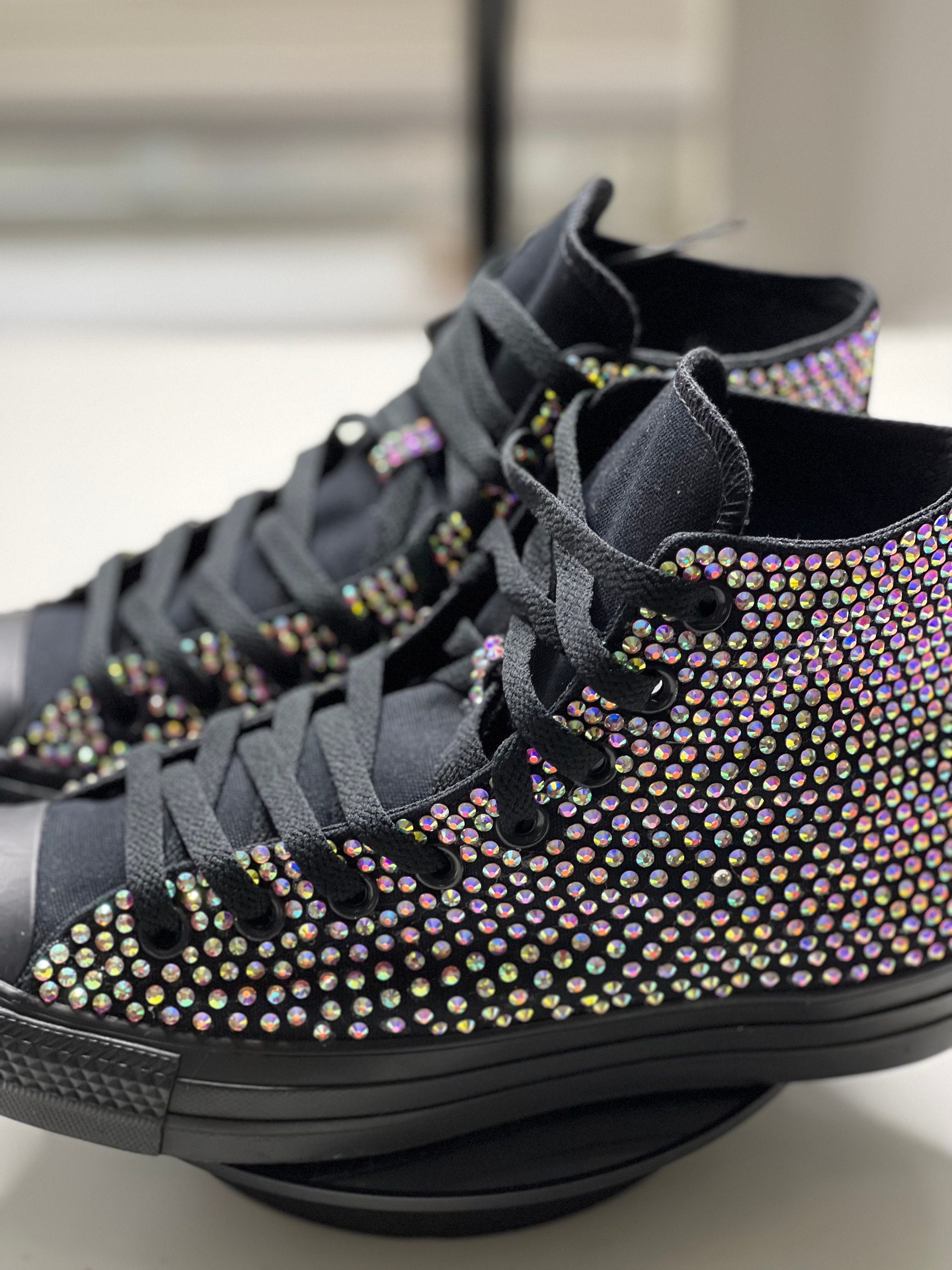Womens Black Converse High Tops, Custom Bling, Wedding Converse ...