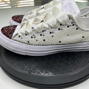 Womens Custom Converse Bling, Diamonds and Pearls, Wine Color Wedding ...