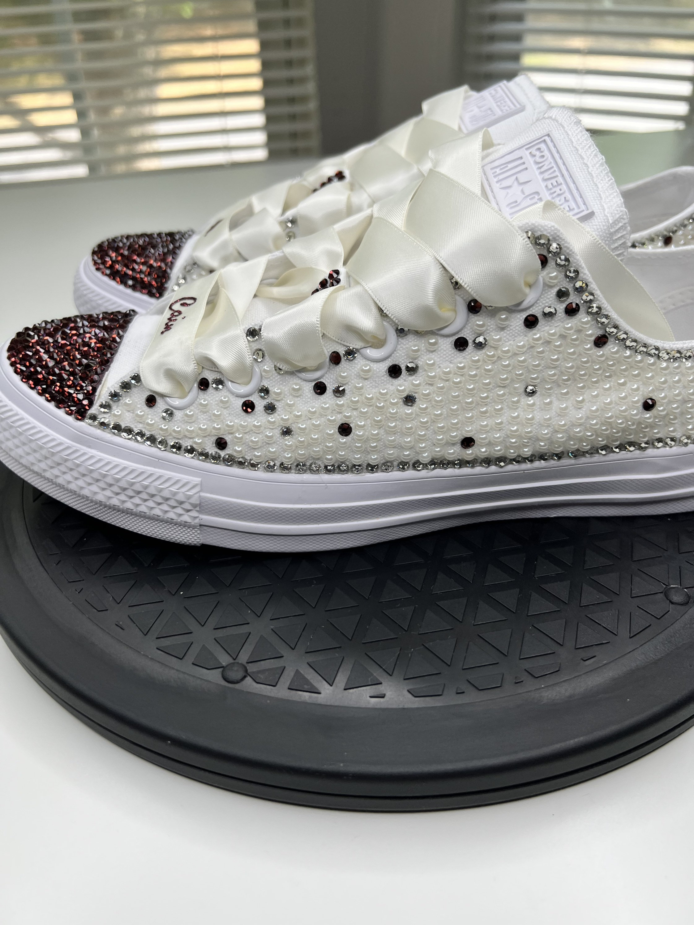 Womens Custom Converse Bling, Diamonds and Pearls, Wine Color Wedding ...