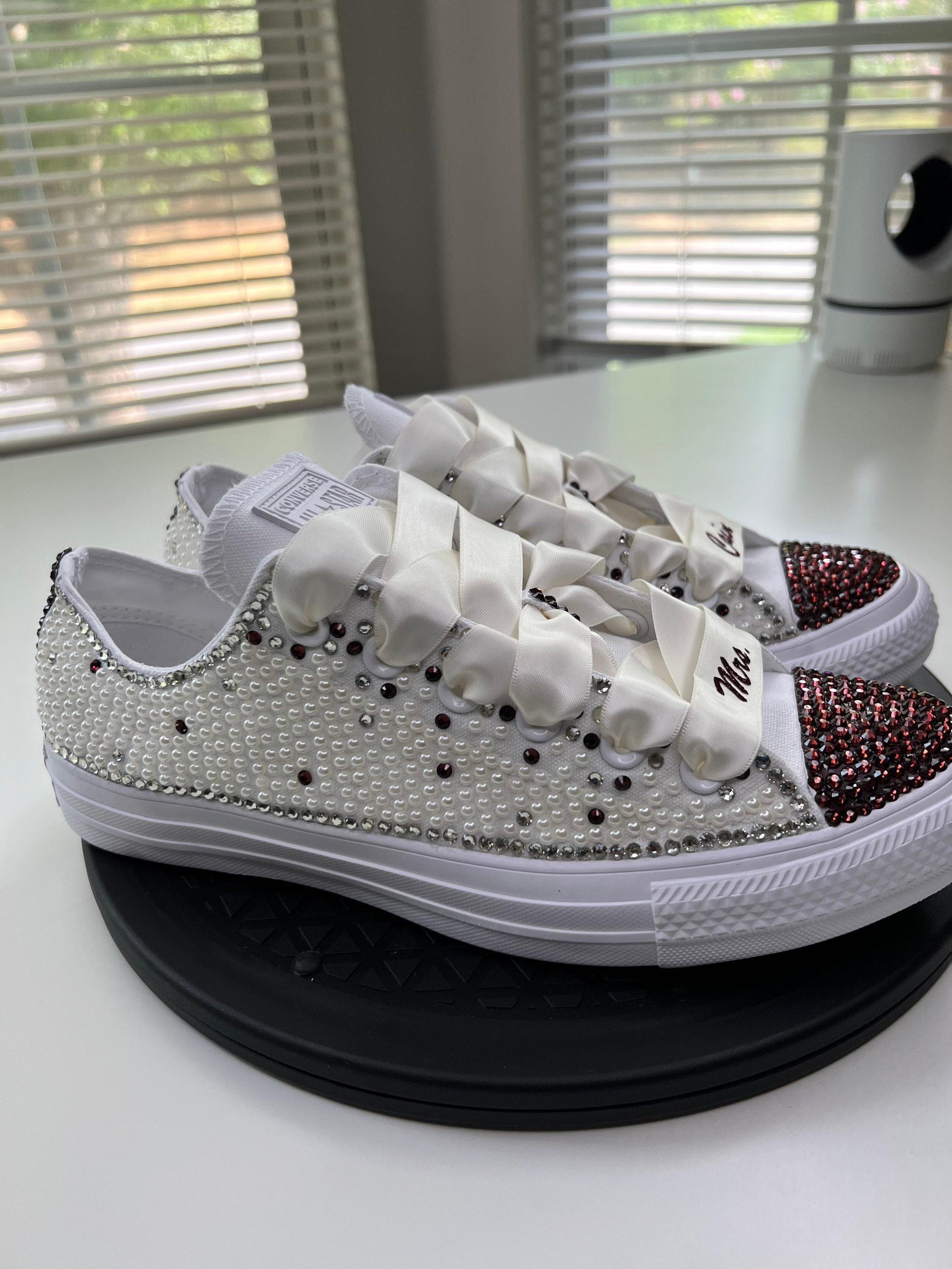 Womens Custom Converse Bling, Diamonds and Pearls, Wine Color Wedding ...