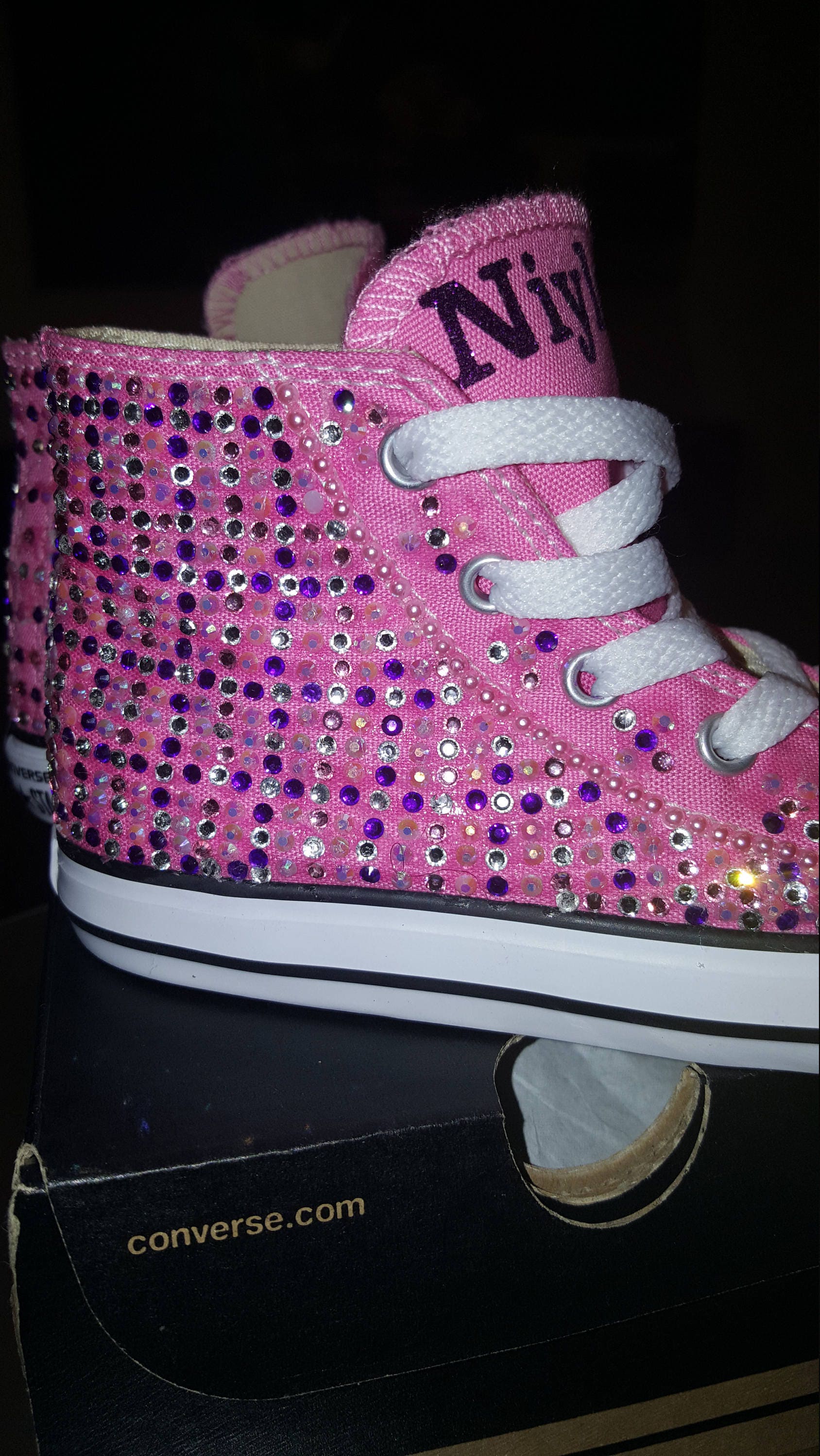 Girls Pink Converse Bling High Top With Custom Name Any Color - Etsy