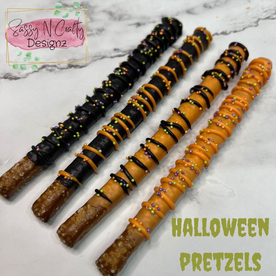 Halloween Spooky Chocolate Covered Pretzel Rods Drizzled Custom Made ...