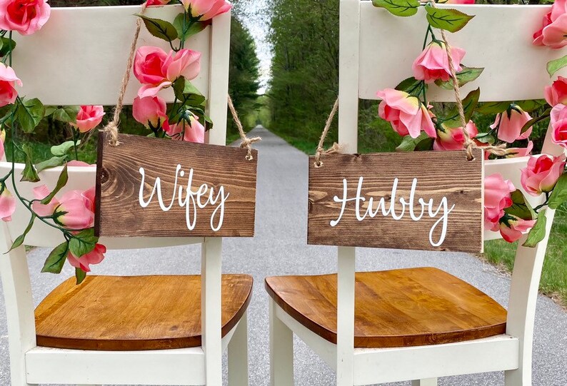 Rustic Wedding Chair Signs Wifey Hubby Wedding Reception - Etsy