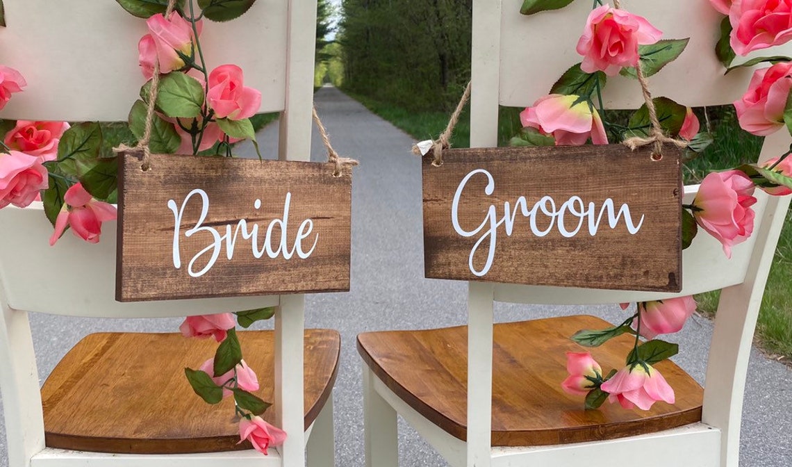 Bride and Groom Signs Wedding Chair Signs Rustic Wedding | Etsy