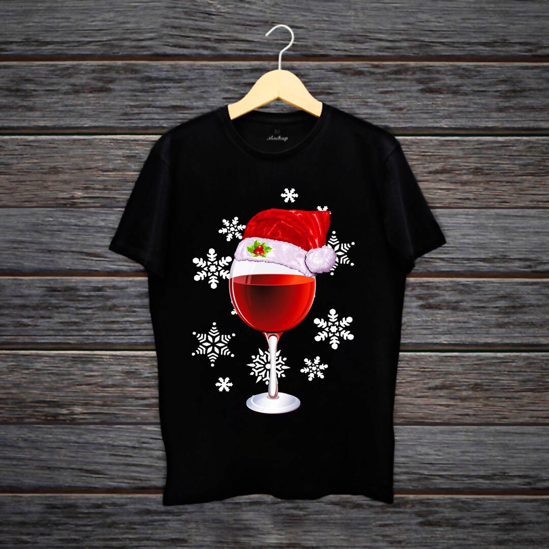 Red Wine, Santa Hat and Snowflakes ,funny Christmas Wine Santa Holiday ...