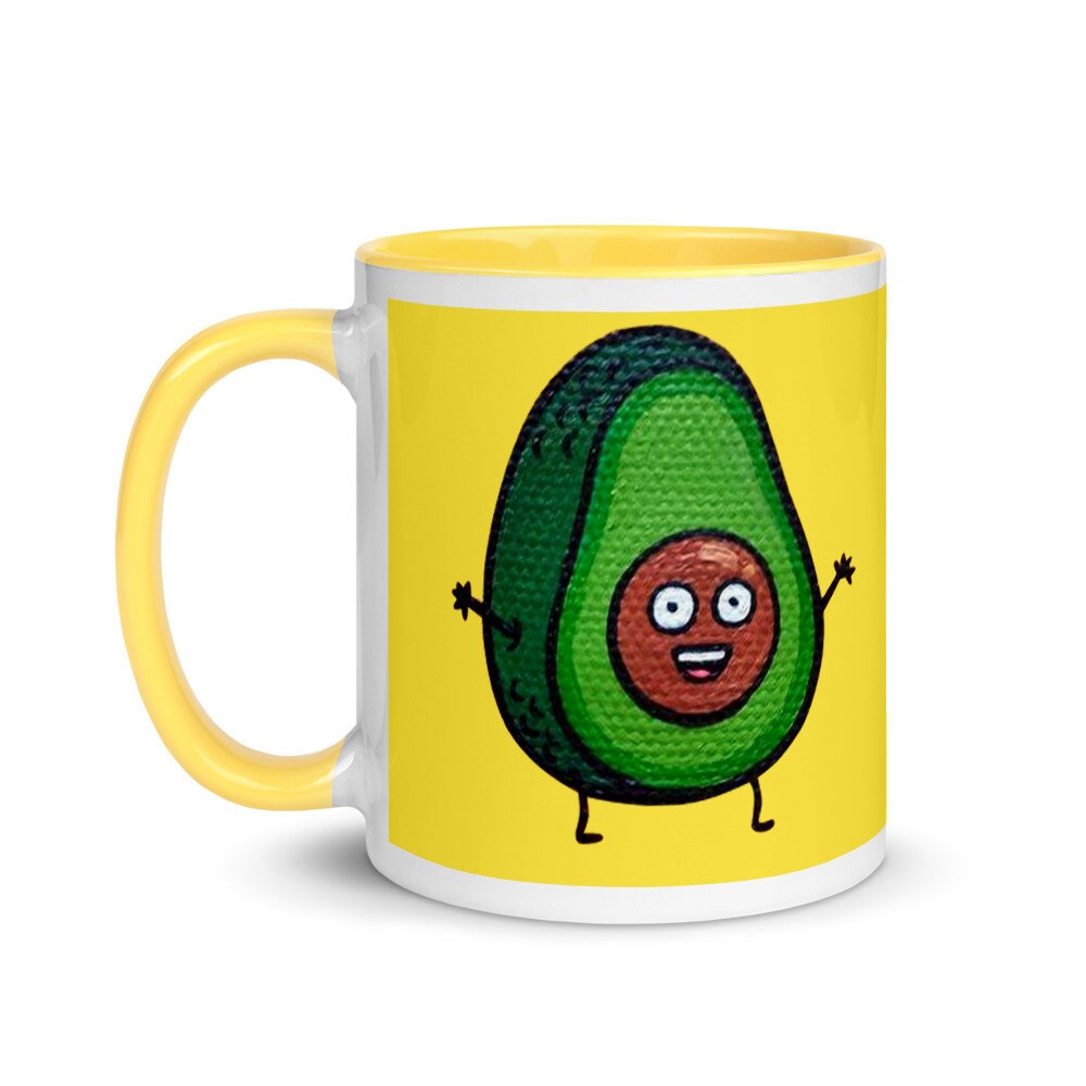 Green Avocado With Yellow Background Avocado Mug Funny - Etsy