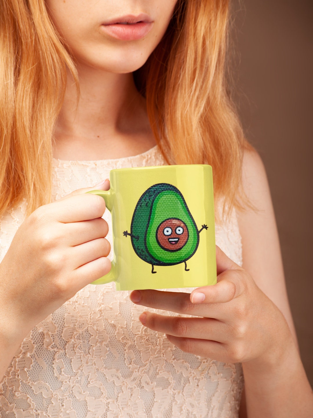 Green Avocado With Yellow Background Avocado Mug, Funny Avacado Mug ...