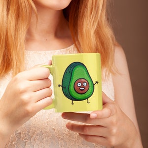 Green Avocado With Yellow Background Avocado Mug, Funny Avacado Mug ...