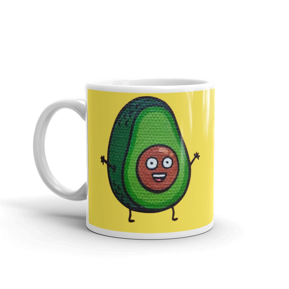 Green Avocado With Yellow Background Avocado Mug Funny - Etsy