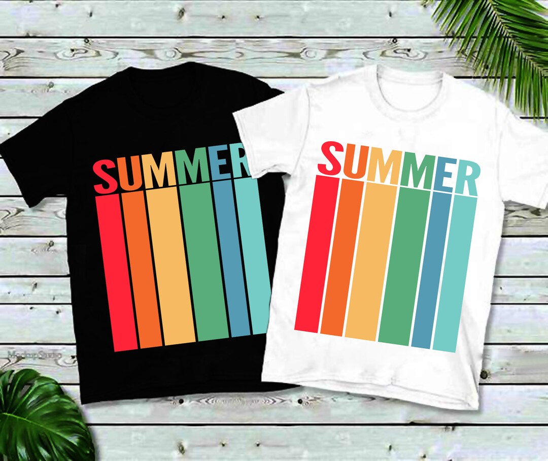 Summer | Retro Sunset | Stripes T-shirts, Rainbow Stripes Summer Tee ...