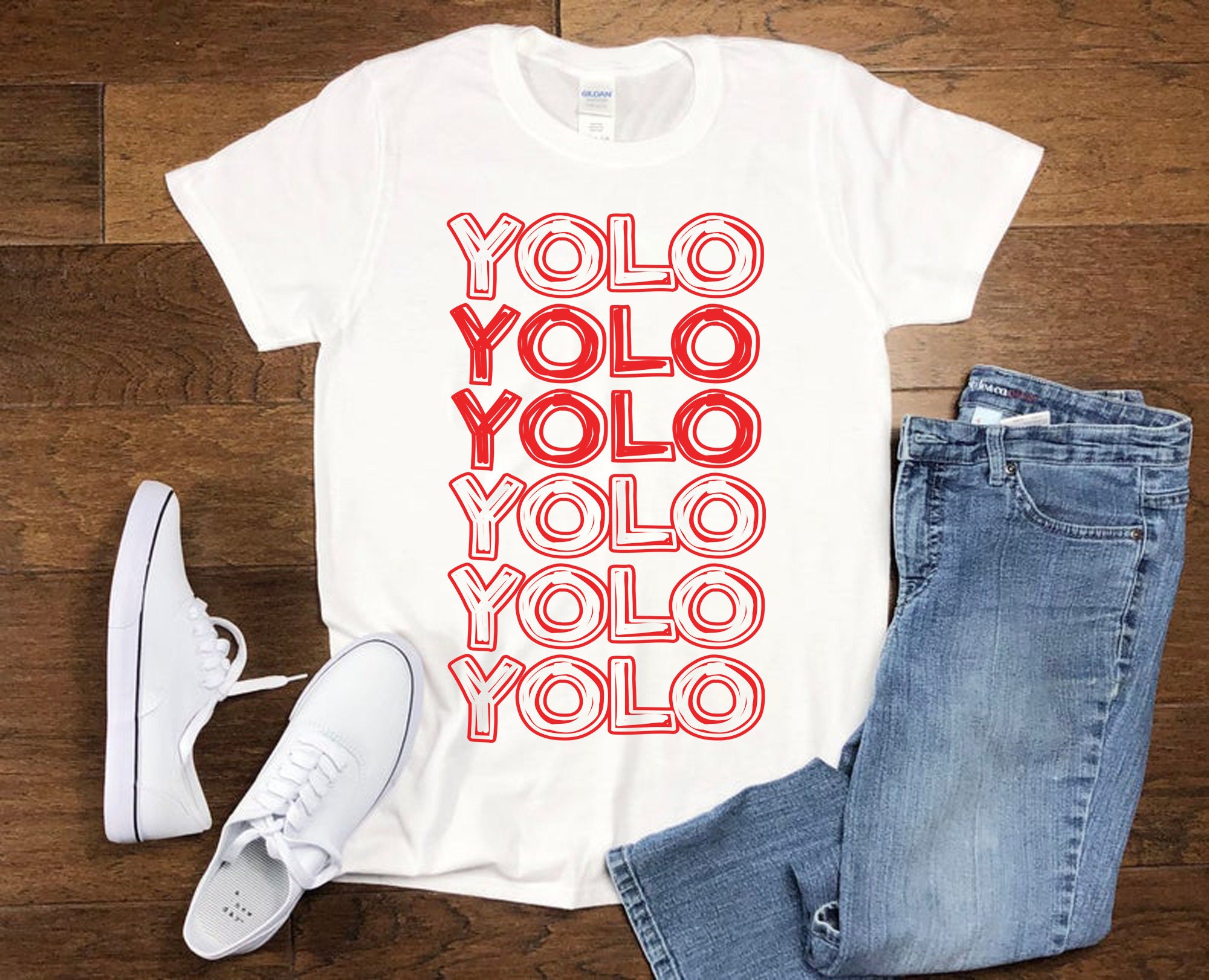 Red Yolo Word Design Classic T-shirtsyolo You Only Live - Etsy