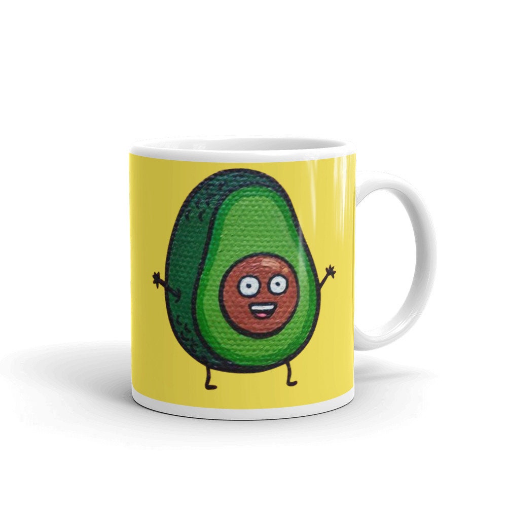 Green Avocado With Yellow Background Avocado Mug Funny - Etsy