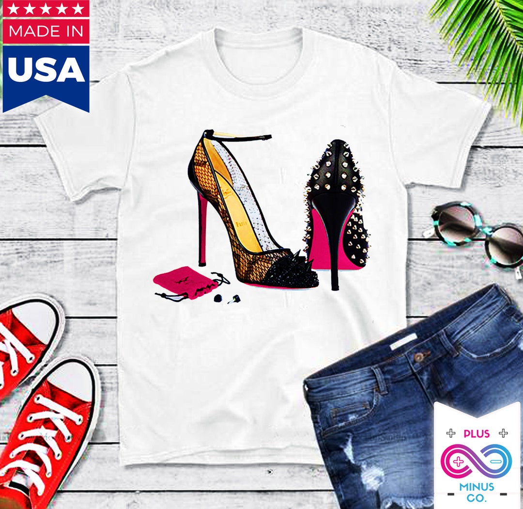 High Heel Shoes T-shirt, Women's Short Sleeve Round Neck High Heels ...