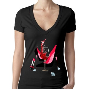 High Heel Shoes Lipstick Glass Wine Diamonds ,fashion High Heel Tee ...