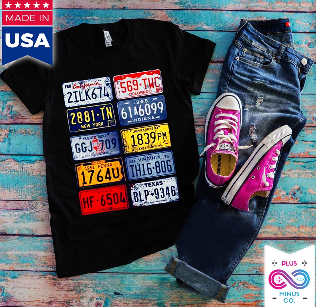 Vintage License Plates, Retro Car Plates Shirt, Collectible Car Plates ...