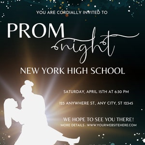 Prom Night, Prom Party Invitation, Prom Invitation Flyer, Prom Event ...