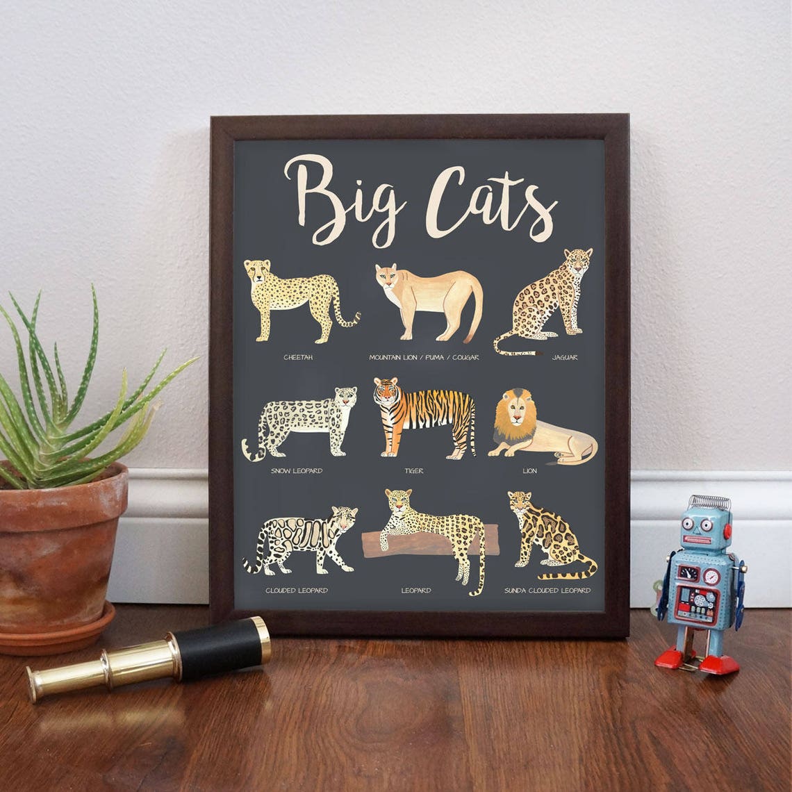 Big Cats Poster Educational Posters Kids Safari Nursery Decor Safari ...