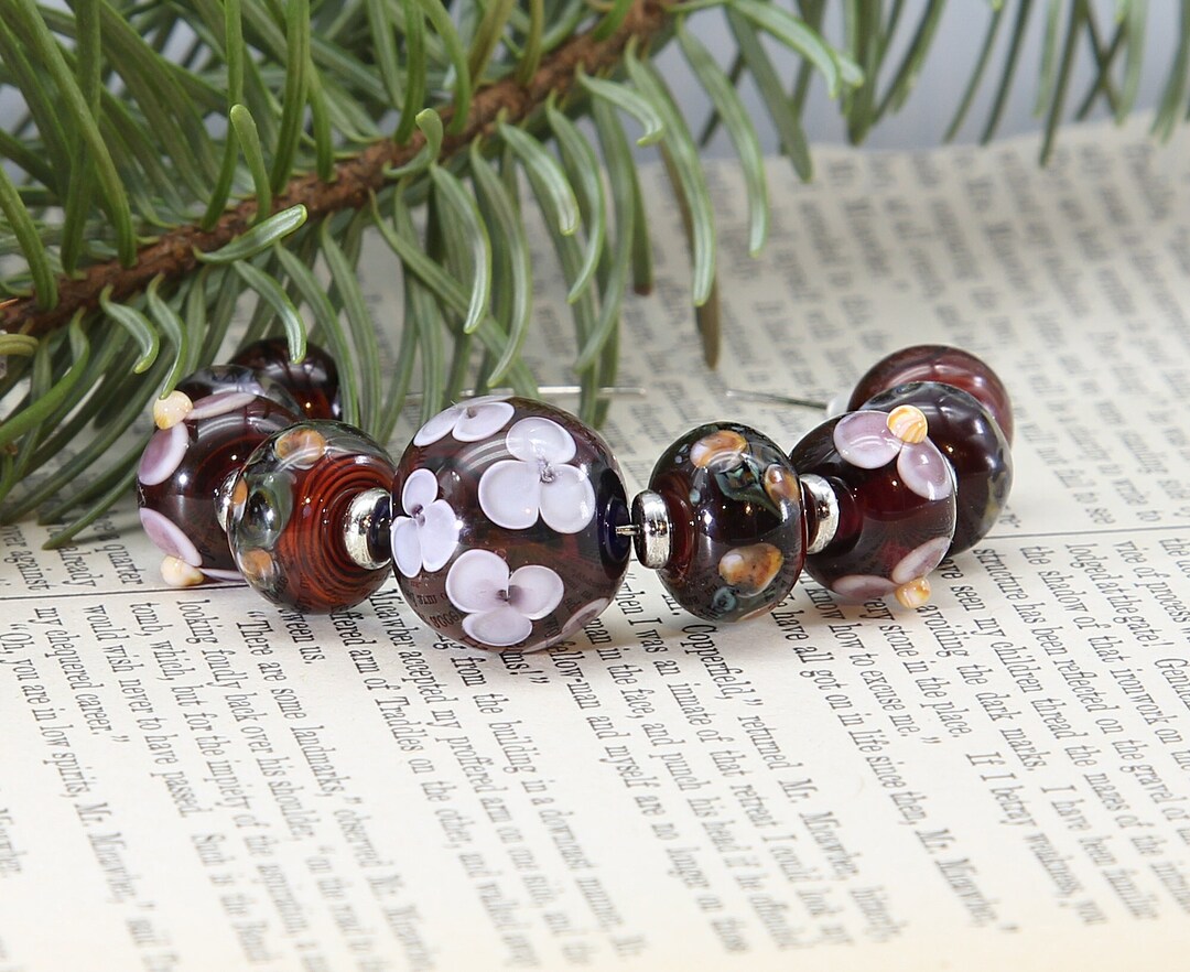 Lampwork Floral Focal Plus Beads Nine Bead Set Floral Lampwork Bead ...