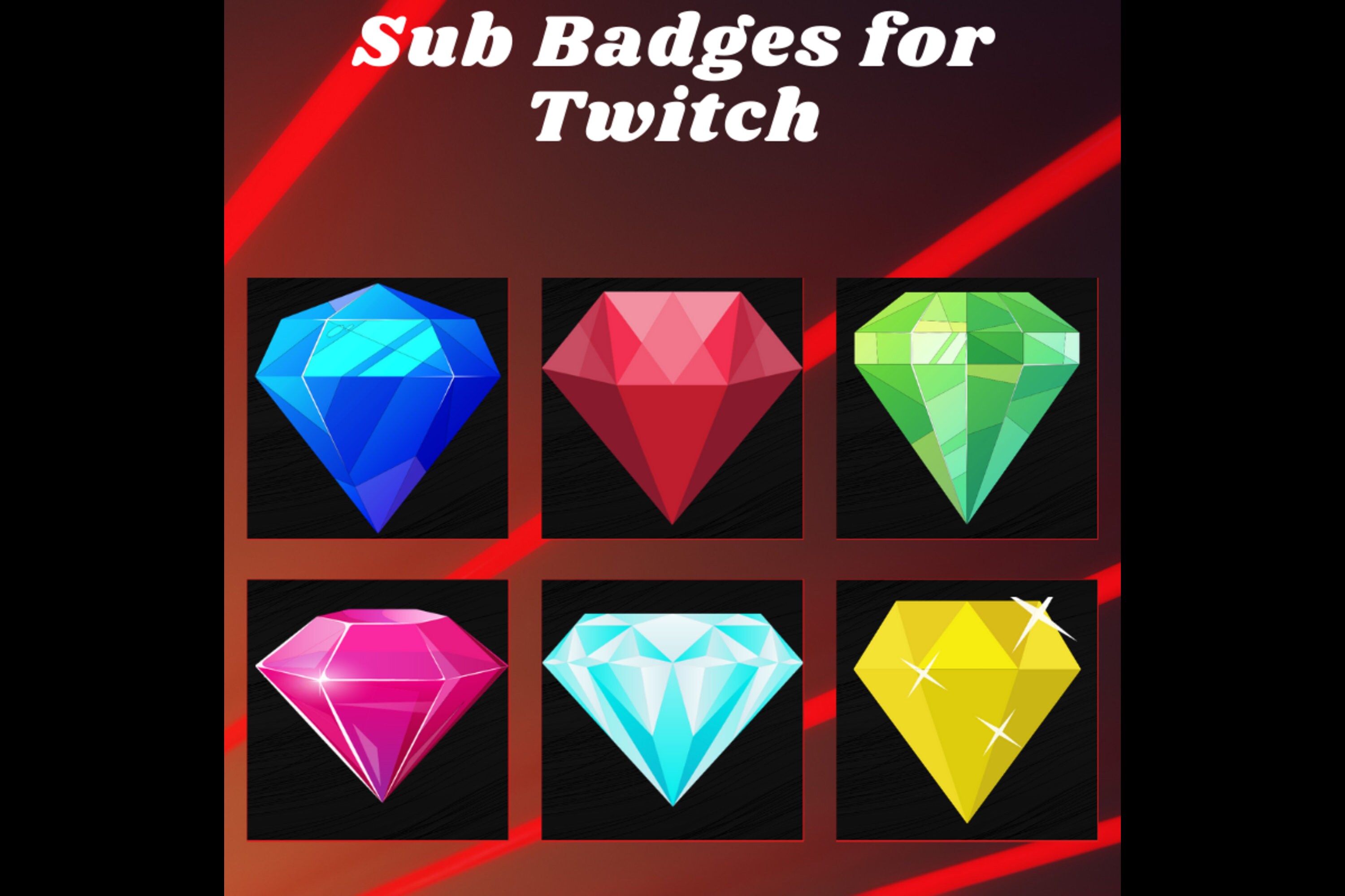 6 x Twitch sub badges // Diamond Crystal Gemstone badges | Etsy