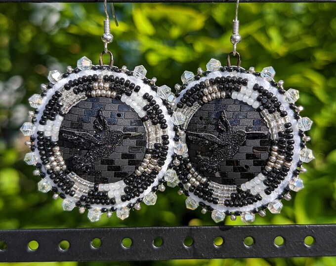 Black Hummingbird Native Beaded Earrings - Etsy