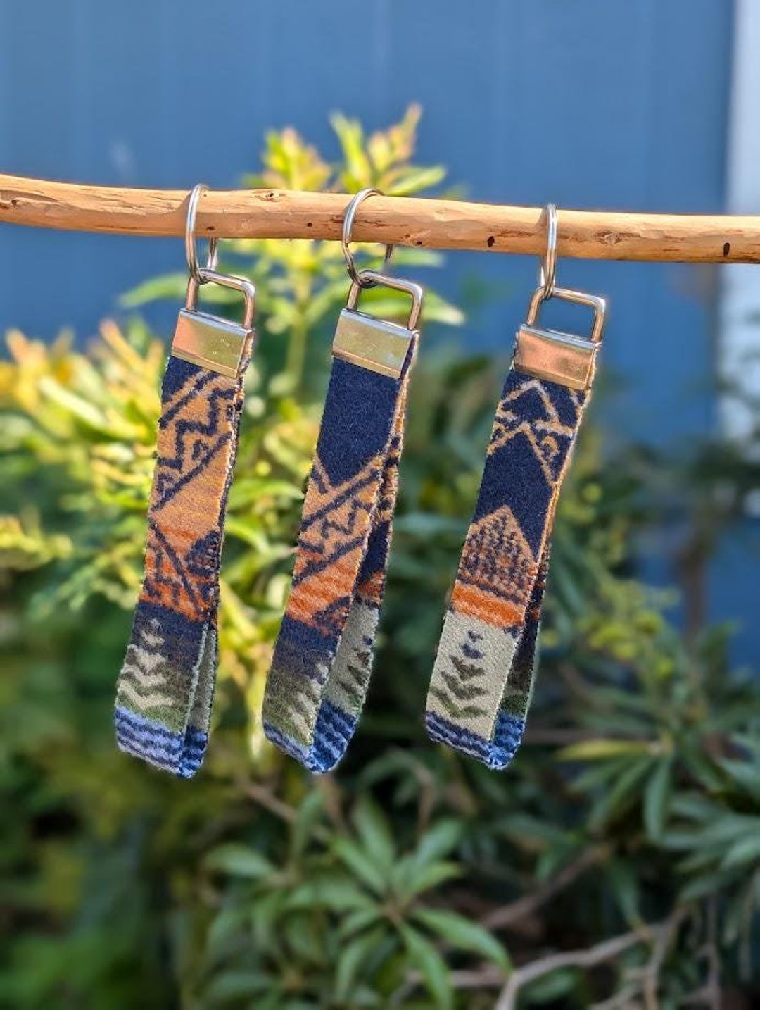 Wool Blue + Yellow Loop Key Fob Keyring Wristlet - Etsy